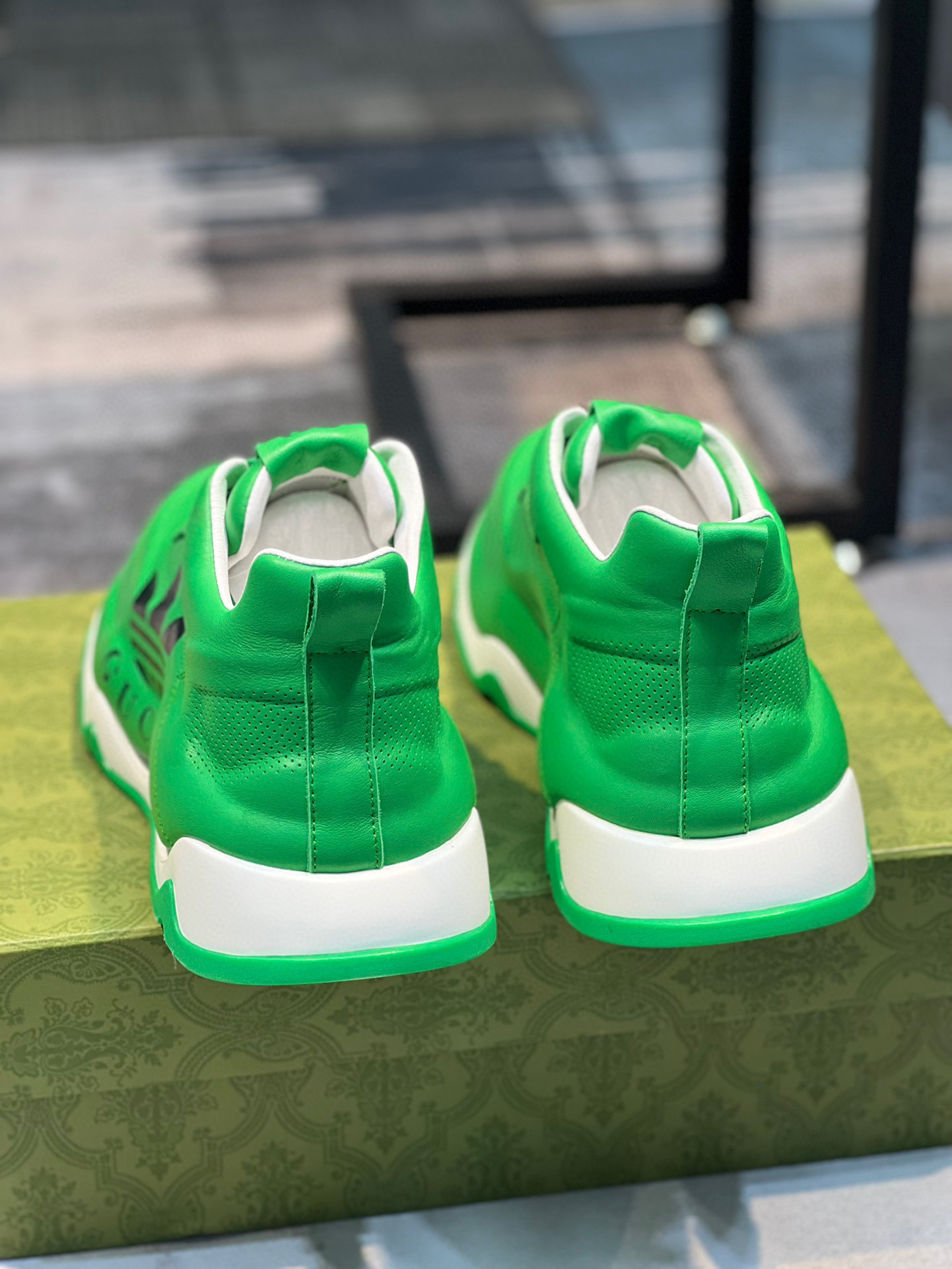 Adidas x Gucci Men’s Rhyton Logo Leather Sneaker In Green SNK365648488 ...