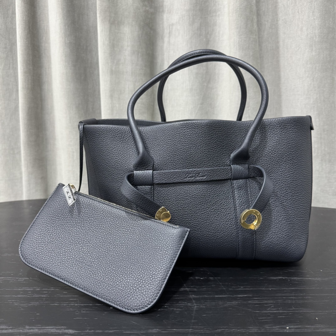 Loro Piana Ghiera Shopper Large Calfskin Blue Navy/Sun Gold | Loro Pian ...